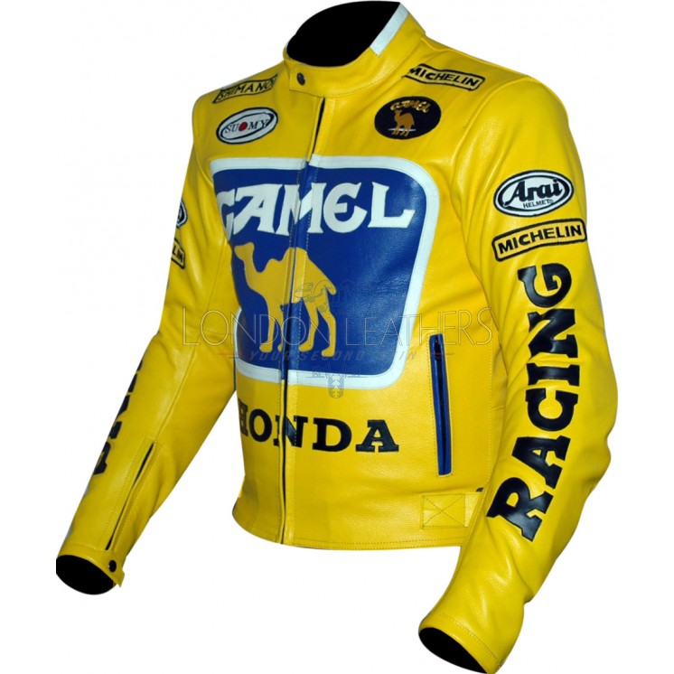 HONDA Camel Yellow Leather Motorcycle Jacket