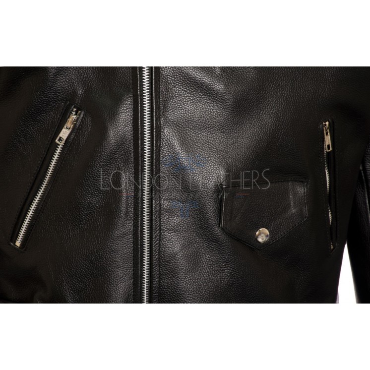 All American Mod Biker Armoured Black Leather Jacket